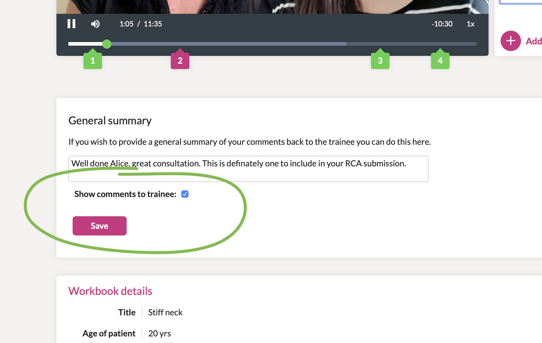Making your comments visible to the trainee – FourteenFish Help Centre